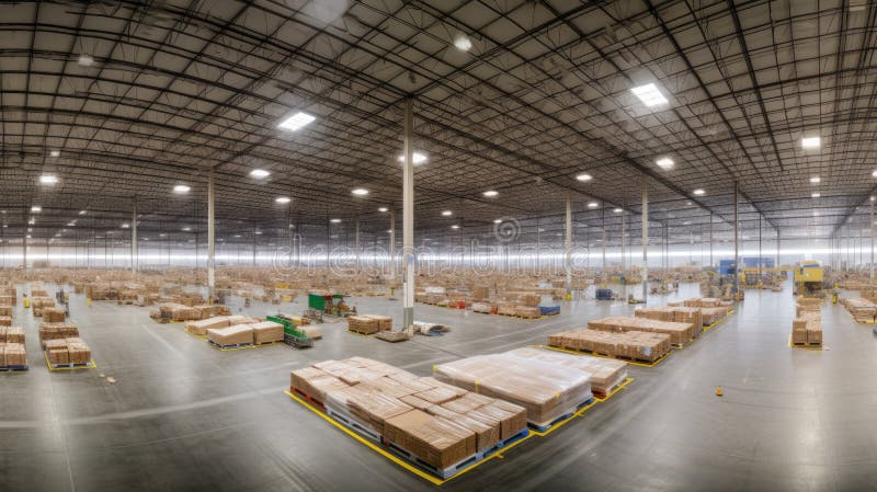 Warehouse Interior with Rows of Shelves and Pallets in a Storehouse ...