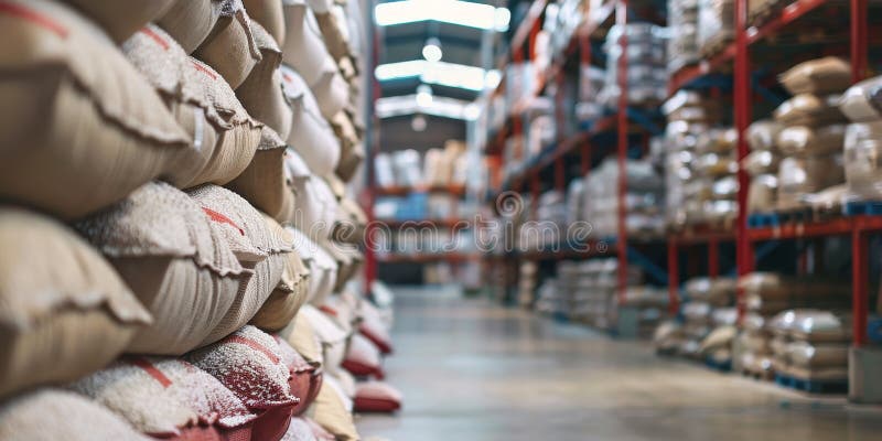 Warehouse Interior with Rows of Stacked Bags, Showcasing Organized ...