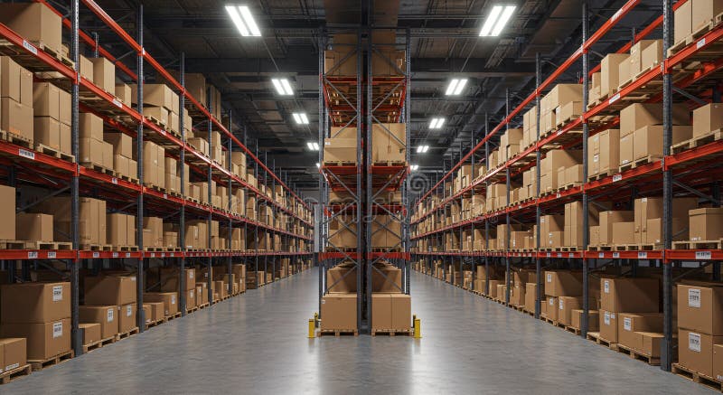 Rows Stacked Boxes Inside Large Warehouse Facility Stock Photos - Free ...