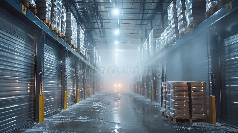 Warehouse Interior with Selective Focus on the Boxes on the Foreground ...