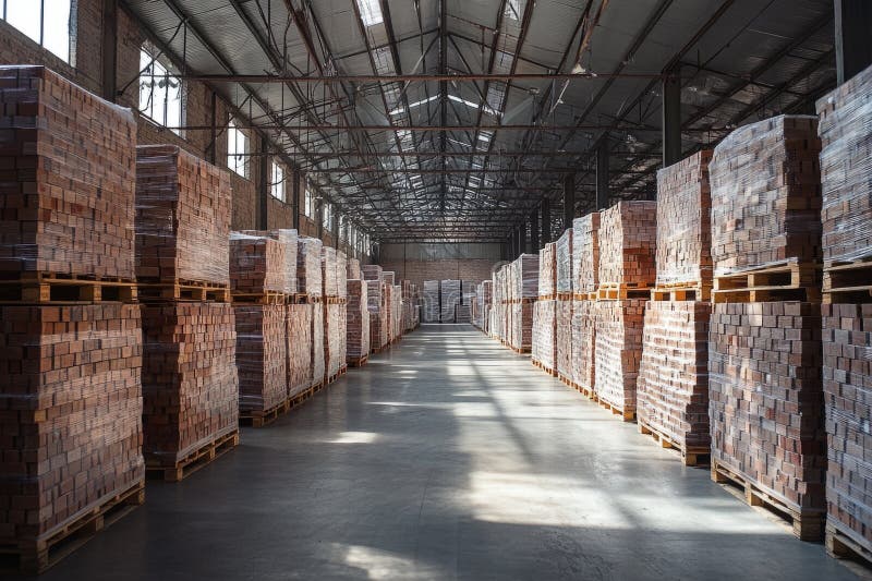 Warehouse Interior Showing Stacks of Bricks Wrapped in Plastic on ...