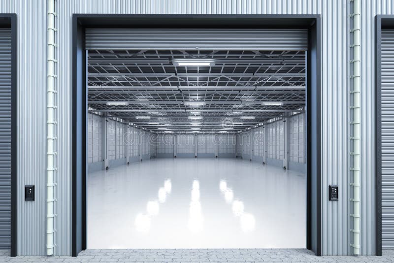 Warehouse Interior with Shutter Doors Stock Illustration - Illustration ...