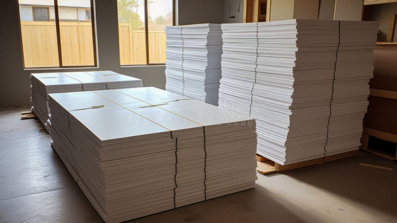 Warehouse Interior with Stacked Drywall Sheets. Generative Ai Stock ...