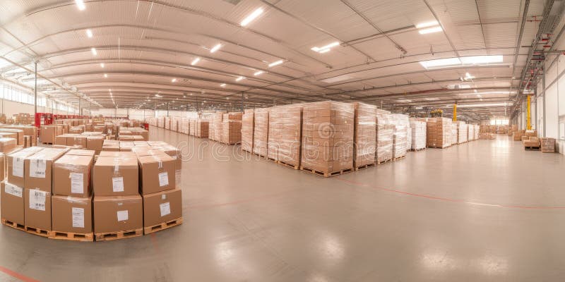 Warehouse Interior with Stacked Pallets and Boxes in a Large ...