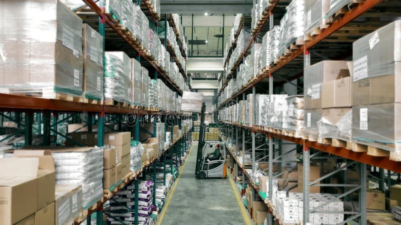 Warehouse Interior Featuring Shelves Stacked Boxes Forklift Stock ...