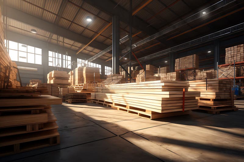 Warehouse Interior with Stacks of Wooden Pallets. 3d Rendering Stock ...