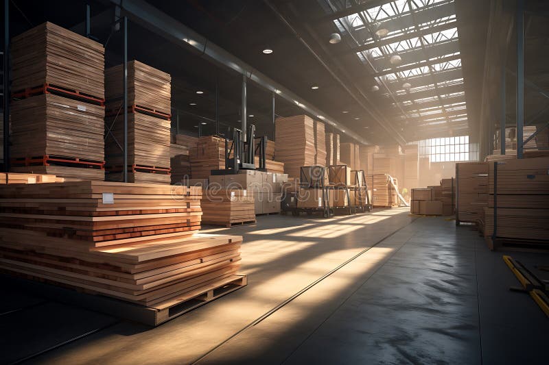 Warehouse Interior with Stacks of Wooden Pallets. 3d Rendering Stock ...