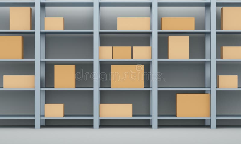 Warehouse Interior with Storage Shelves. 3d Rendering Stock ...