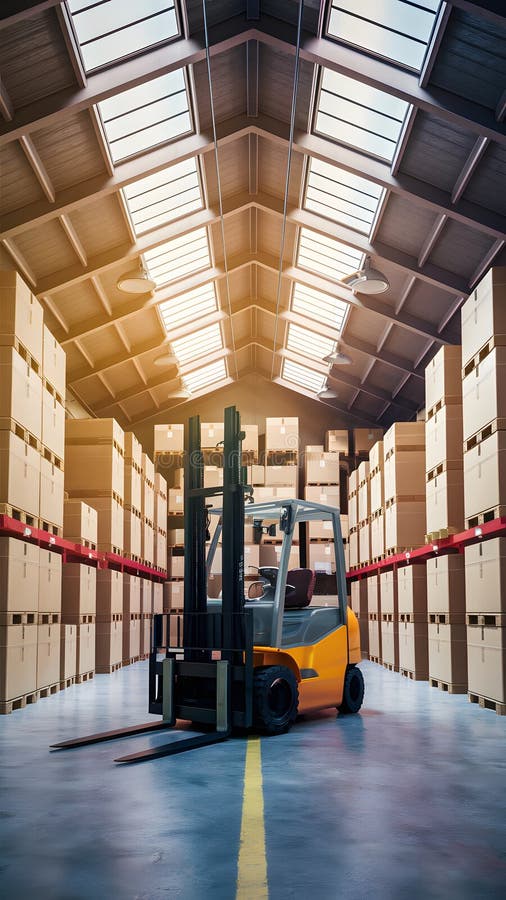 Warehouse Interior with Sunlight, Stacked Boxes, Efficient Logistics ...