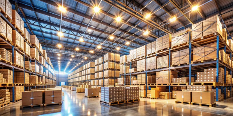 Warehouse Interior - Wide Angle Perspective, Cardboard Boxes ...