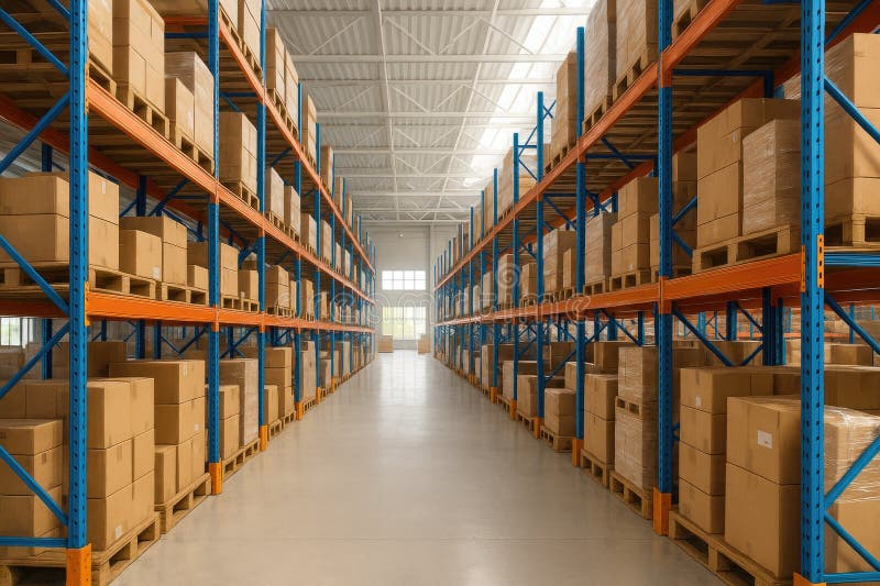 Warehouse Inventory Full Shelves Cardboard Boxes Storage Stock ...