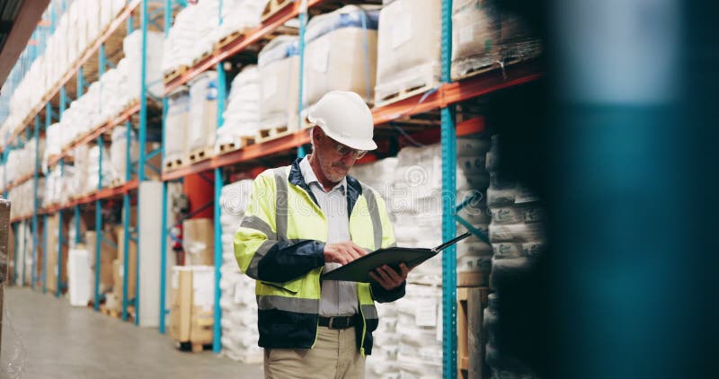 Warehouse, Inventory and Man with Documents in Distribution for ...