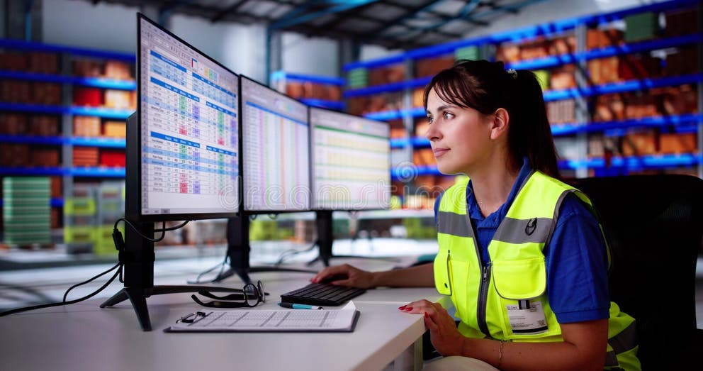 Warehouse Inventory Management on Computer Stock Photo - Image of high ...