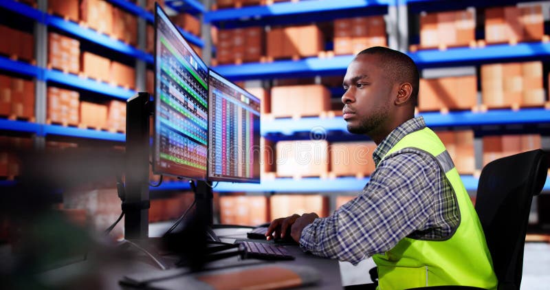 Warehouse Inventory Management on Computer Stock Image - Image of ...