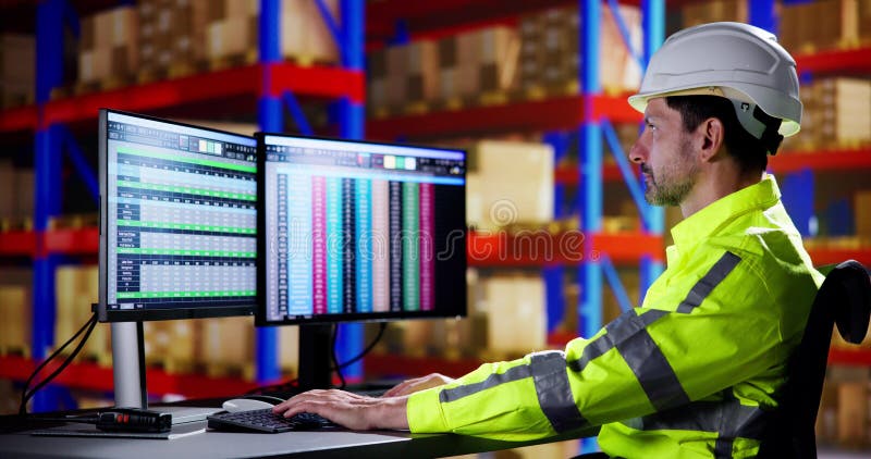 Warehouse Inventory Management on Computer Stock Image - Image of goods ...