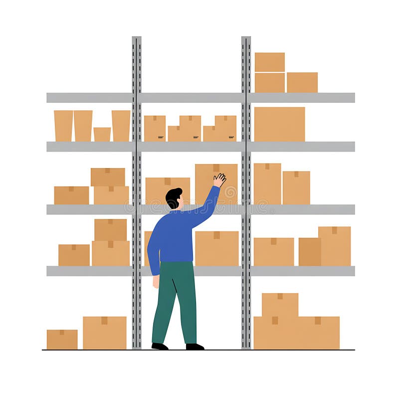 Warehouse Inventory Management: a Man Organizing Packages on Shelves ...