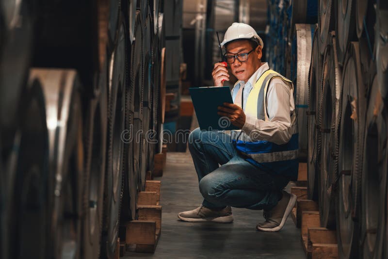 Warehouse Inventory Management in Metalwork Factory. Panorama ...