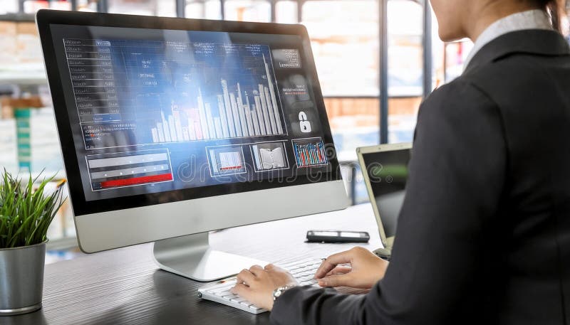 Warehouse Inventory Management on Office Computer Stock Photo - Image ...