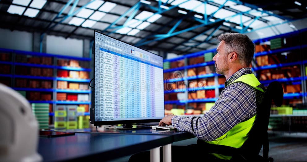 Warehouse Inventory Management on Office Computer Stock Photo - Image ...