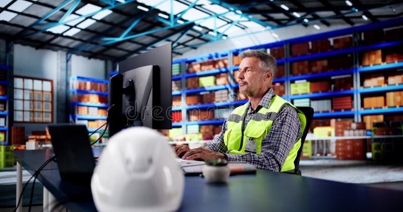 Warehouse Inventory Management on Office Computer Stock Image - Image ...