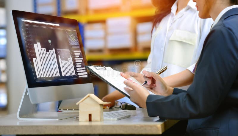Warehouse Inventory Management on Office Computer Stock Photo - Image ...