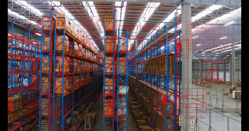 Warehouse Inventory Management System Animation Over Shelves Stocked ...