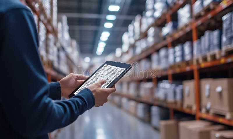 Warehouse Inventory Management with Tablet Stock Image - Image of boxes ...