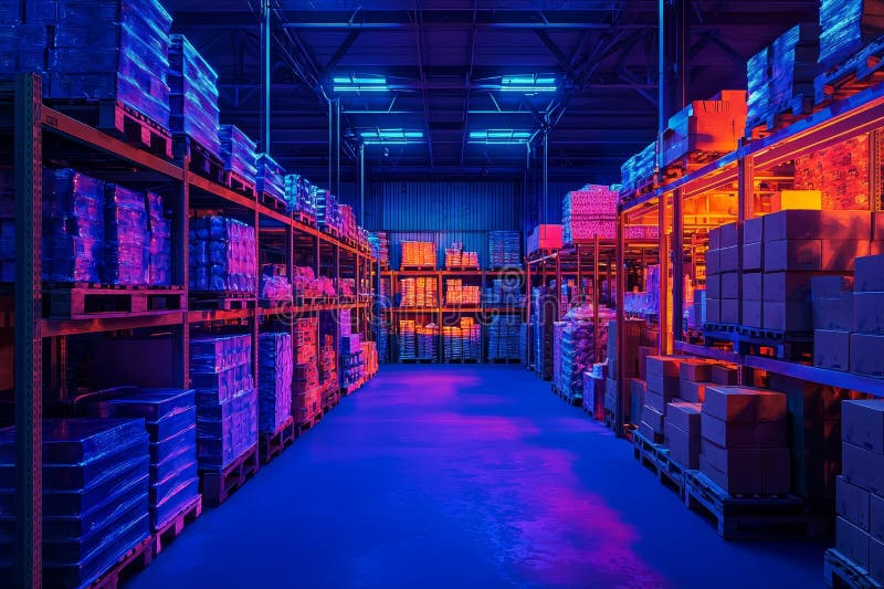Warehouse Inventory Organization: Shelves Packed with Storage Boxes ...