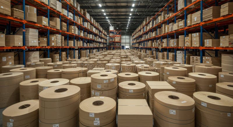 Warehouse Inventory of Paper Rolls Rows of Large Paper Rolls Stacked in ...