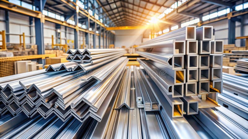 Warehouse Inventory Rows of Shiny Metal Components for Construction and ...