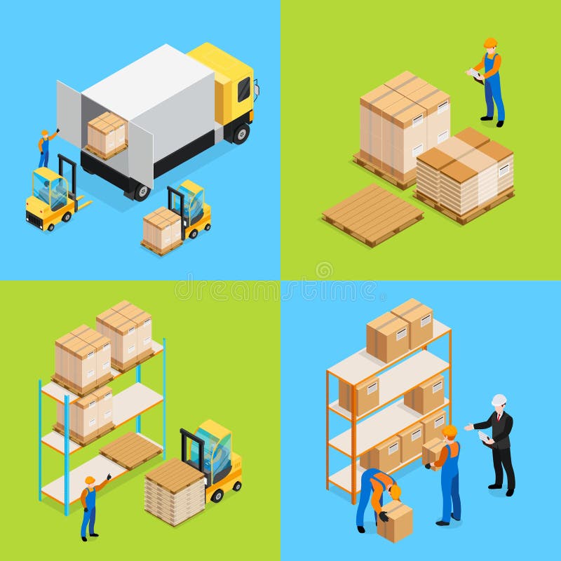 Warehouse Isometric Icons Concept Stock Vector - Illustration of ...