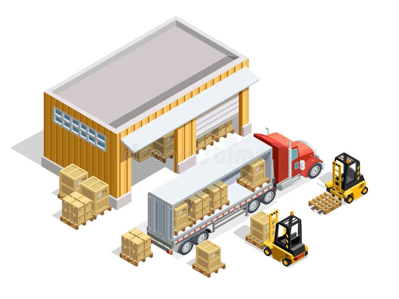 Warehouse in Isometric View Stock Illustration - Illustration of pallet ...