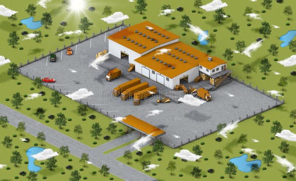 Warehouse in Isometric View Stock Illustration - Illustration of pallet ...