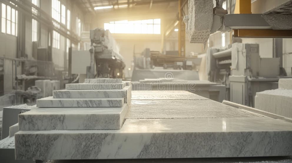 Warehouse with Large Marble Slabs in Various Patterns and Colors Stock ...