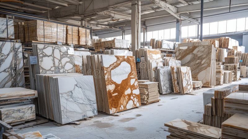 Warehouse with Large Marble Slabs in Various Patterns and Colors Stock ...