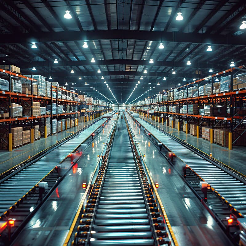 Warehouse Interior with Shelves, Pallets, Boxes and Loader. Created ...