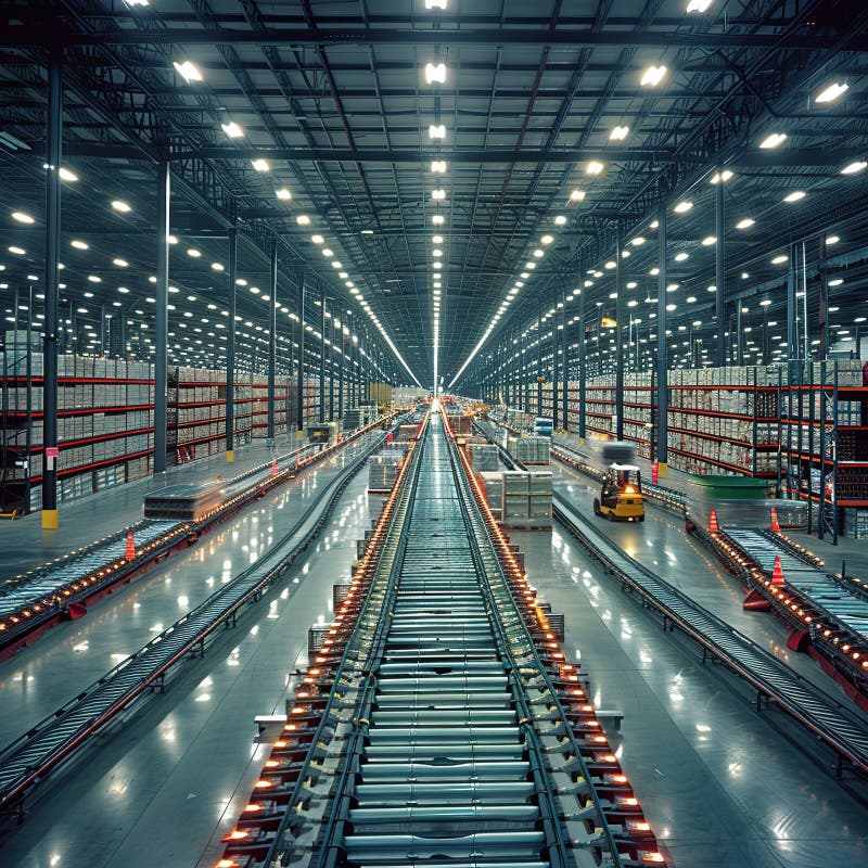 Warehouse Interior with Shelves, Pallets, Boxes and Loader. Created ...