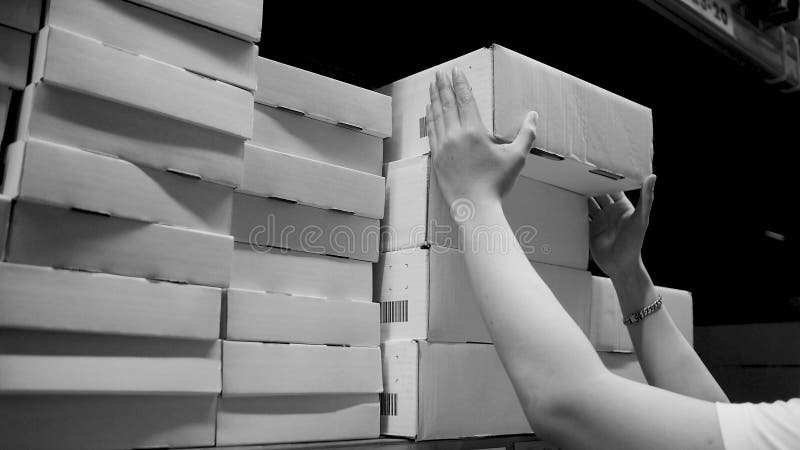 Warehouse Large Storage or Cargo for Distribution and Man `s Hand is ...