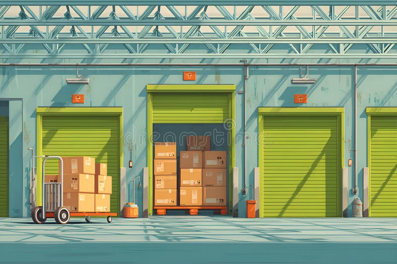 Warehouse Loading Dock with Cardboard Boxes and Hand Truck Ready for ...