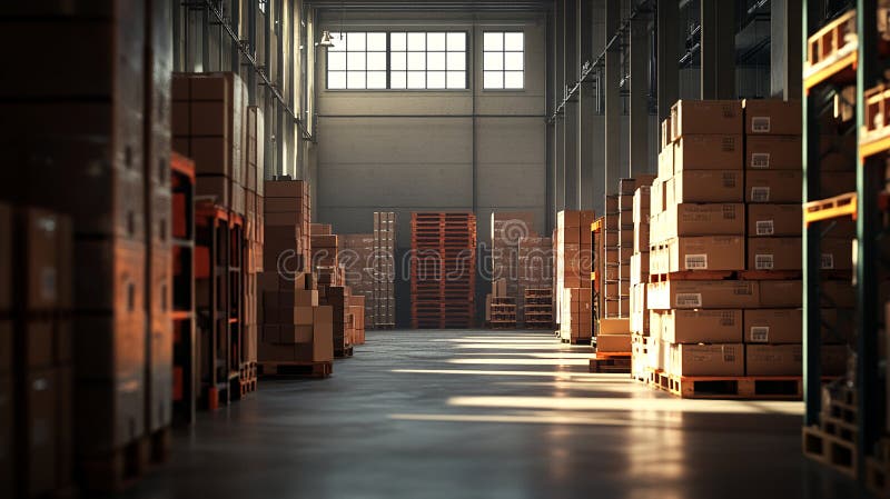 Warehouse Loading Dock with Cardboard Boxes, Pallets, and Freight for ...