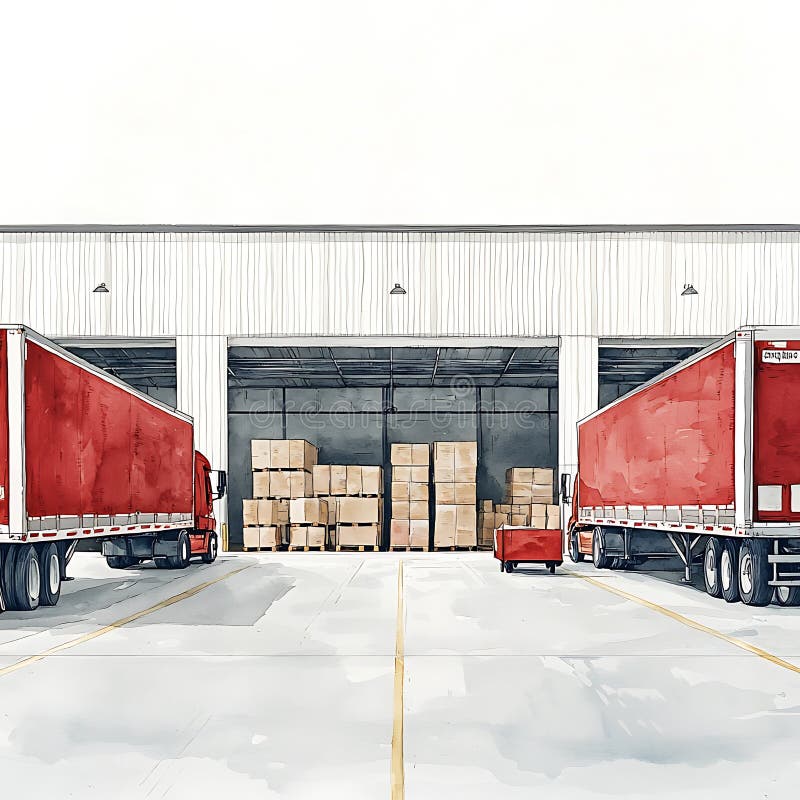 Warehouse Loading Dock with SemiTrucks and Cargo a Stylized ...