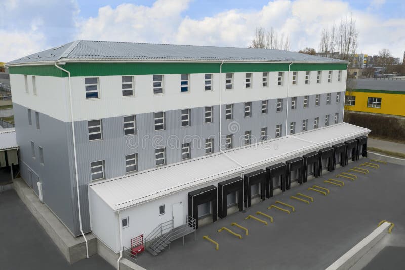 Warehouse with Loading Docks Outdoors, Aerial View. Logistics Center ...