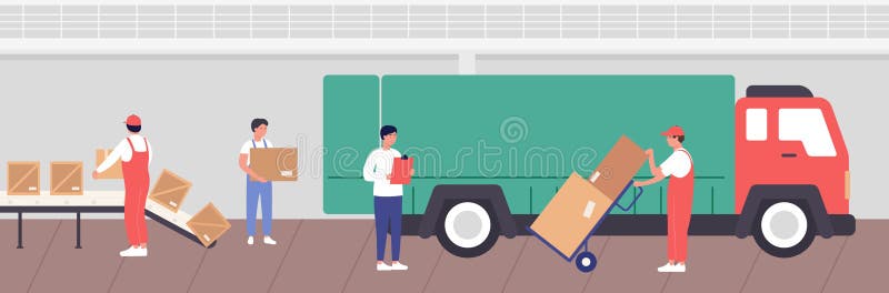 Warehouse Loading Process Vector Illustration, Cartoon Flat Worker ...