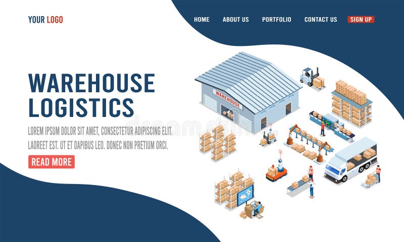 Warehouse Logistic Landing Page Template. with Workers Loading Products ...