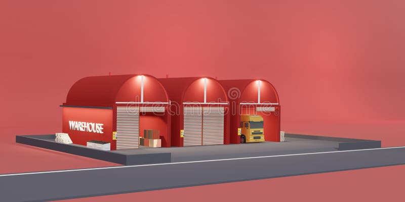 Warehouse Logistic Modern Warehouse Cartoon Store 3D Illustration Stock ...