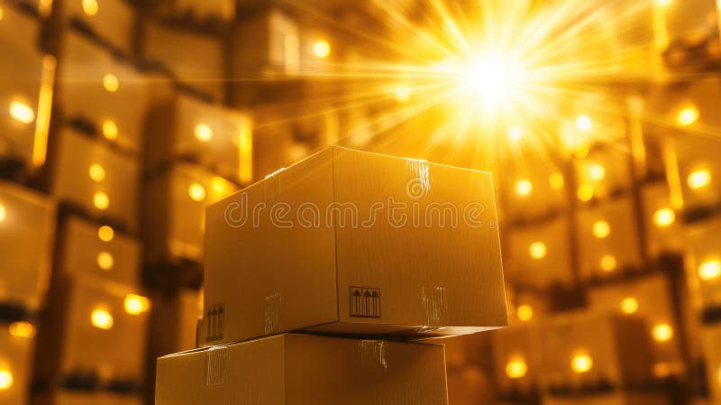 Warehouse Logistics: Cardboard Boxes and Golden Light Concept Stock ...