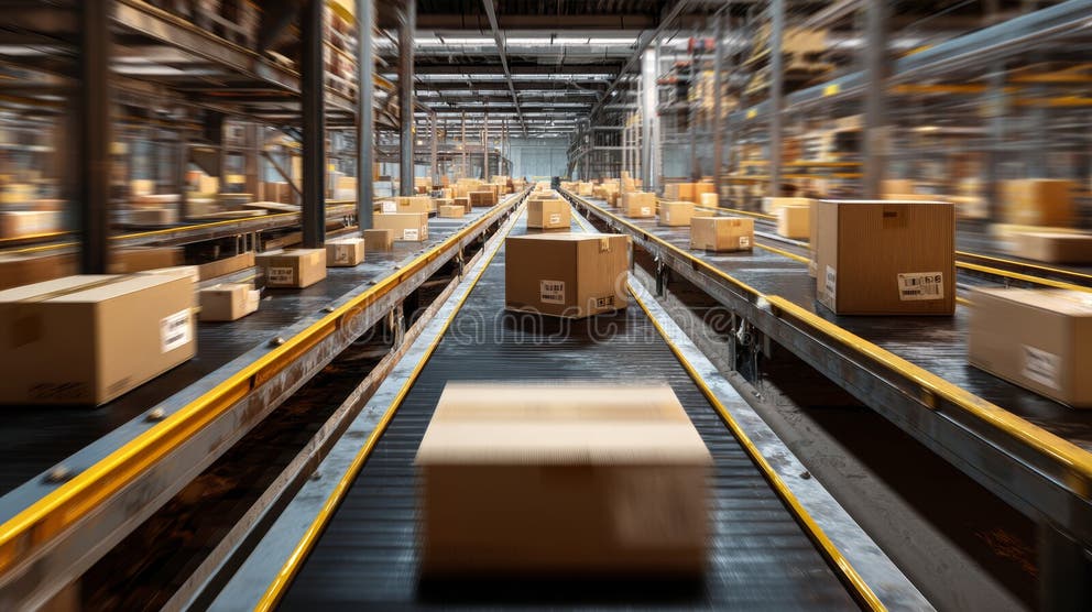 Warehouse Logistics Conveyor Package Shipping Distribution Delivery Boxes Supply Industry ...