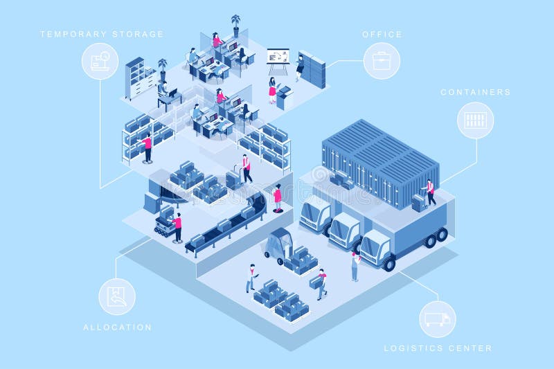 Warehouse Logistics 3d Isometric Concept for Web Design. People in ...