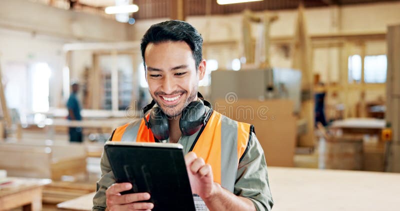 Warehouse, Logistics and Man with Tablet for Construction Planning and ...