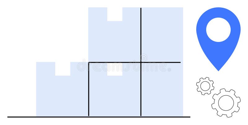 Warehouse Logistics with Stacked Boxes, Location Pin, and Gears for ...